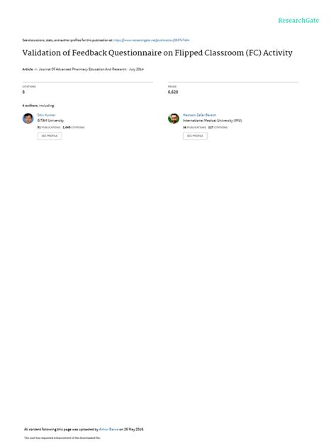 Validation Of Feedback Questionnaire On Flipped Classroom Fc Activity