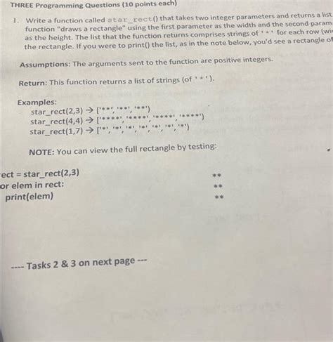 Solved 1 Write A Function Called Starrect That Takes Two