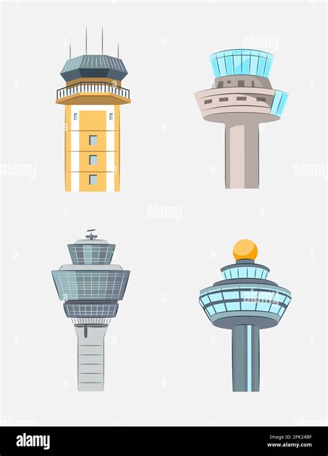 Air Traffic Control Towers Vector Illustrations Set Stock Vector Image And Art Alamy