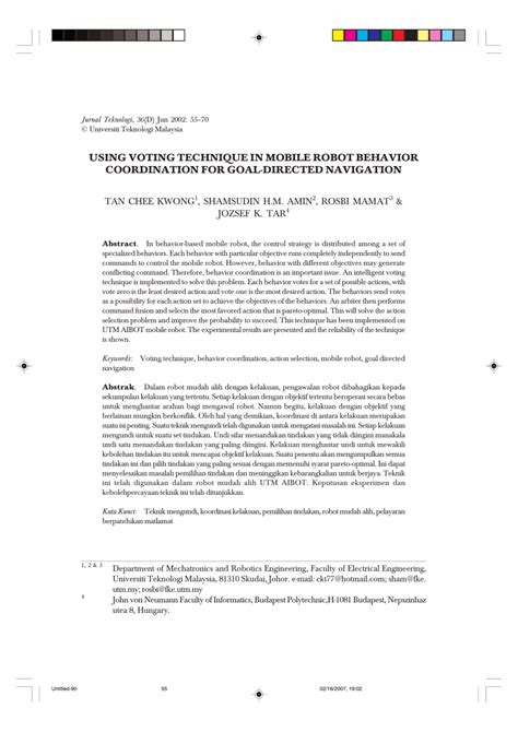 pdf using voting technique in mobile robot behavior coordination for