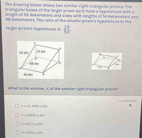 solved the drawing below shows two similar right triangular prisms