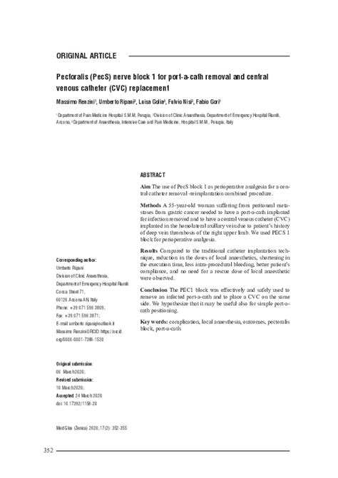 Pdf Pecs Block For Port A Cath And Cvc Procedures