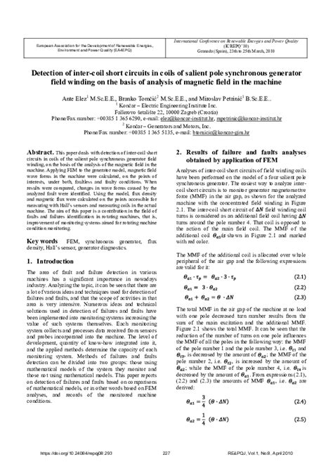 Pdf Detection Of Inter Coil Short Circuits In Coils Of Salient Pole Synchronous Generator