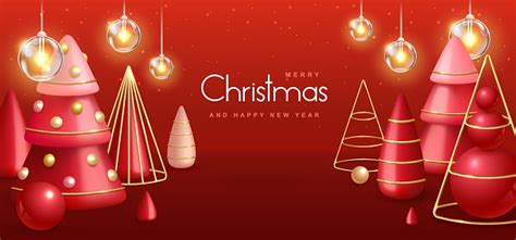 현실적인 3d 플라스틱 크리스마스 트리와 크리스마스 휴가 배경 메리 크리스마스와 새해 복 많이 받으세요 인사말 카드 벡터 일러스트 레이 션 3차원 형태에 대한 스톡 벡터
