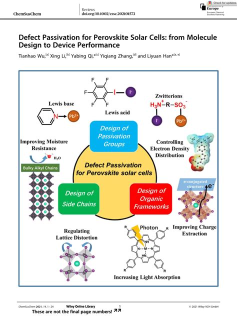 Pdf Defect Passivation For Perovskite Solar Cells From Molecule