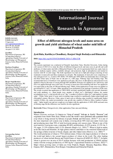Pdf Effect Of Different Nitrogen Levels And Nano Urea On Growth And Yield Attributes Of Wheat