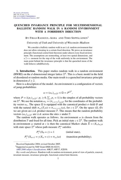Pdf Quenched Invariance Principle For Multidimensional Ballistic Random Walk In A Random