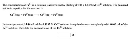 Solved The Concentration Of Fe2 In A Solution Is Determined