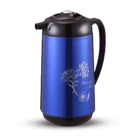 metal vacuum push flask 1000 ml blue