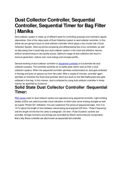 Dust Collector Controller Sequential Controller Sequential Timer Article Joomag Newsstand