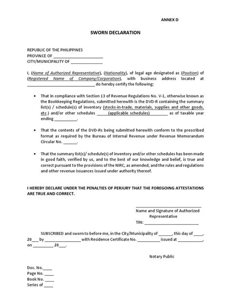 How To Get A Sworn Declaration Bir Printable Forms Free Online