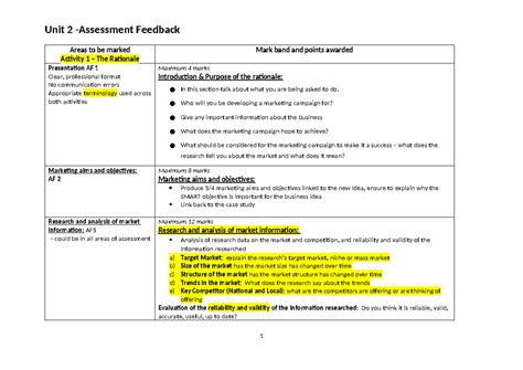 Unit 2 Assessment Feedback Sheet Unit 2 Assessment Feedback Areas To