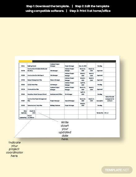 Construction Submittal Schedule Template Word Excel Throughout Submittal Log Template Excel