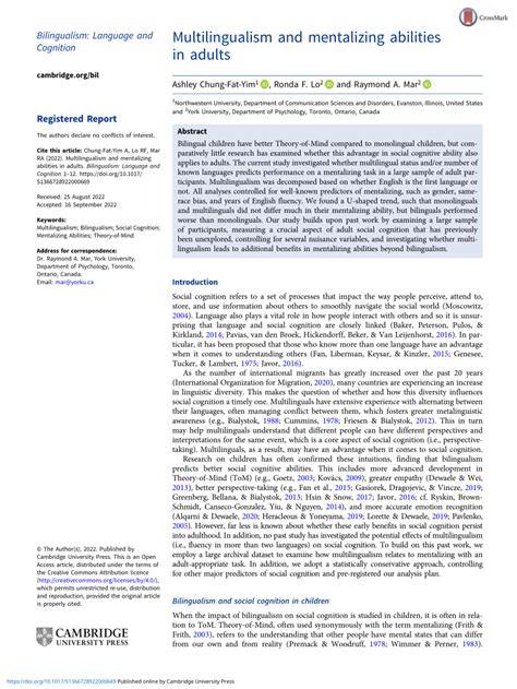 Pdf Multilingualism And Mentalizing Abilities In Adults