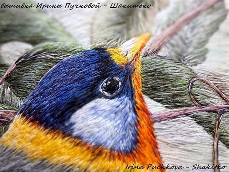 Фрагмент картины Птичка Лиотрикс Irinapuchkovashakitko художественнаявышивкагладью