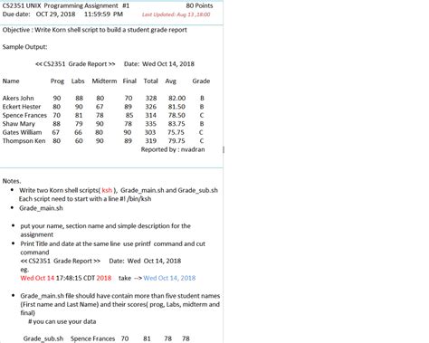 Cs2351 Unix Programming Assignment 1 80 Points Due