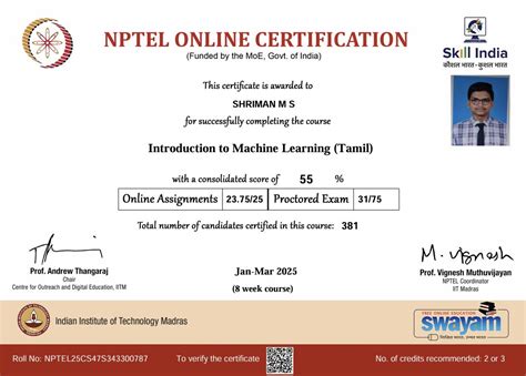 machinelearning nptel iitmadras lifelonglearning ai professionalgrowth shriman m s