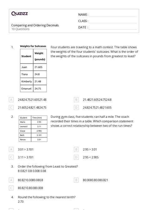 50 Comparing And Ordering Length Worksheets For 4th Class On Quizizz