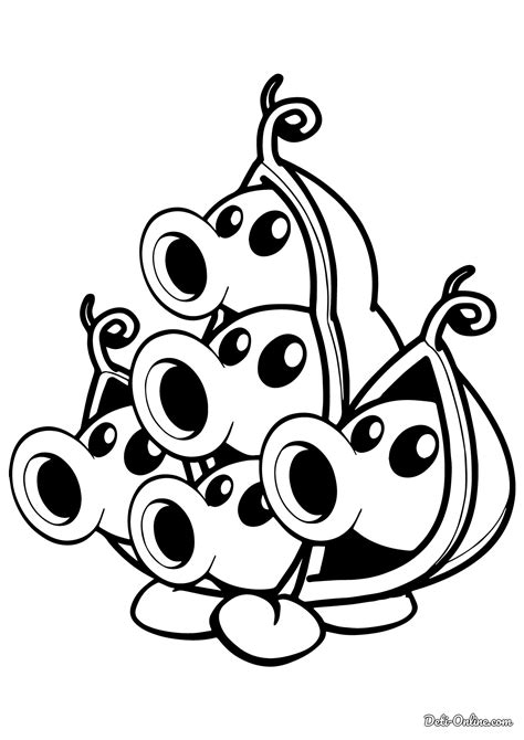 Раскраска Стручок гороха с пятью головами из Зомби против растений распечатать или скачать