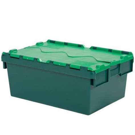 Tote Box With Attached Lid 20L Green Manutan UK