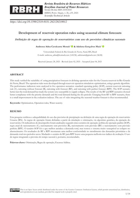 Pdf Development Of Reservoir Operation Rules Using Seasonal Climate Forecasts