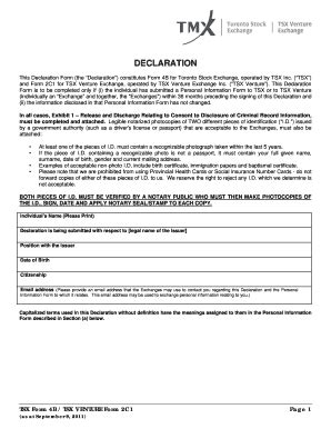 Fillable Online Declaration Toronto Stock Exchange Fax Email Print PdfFiller