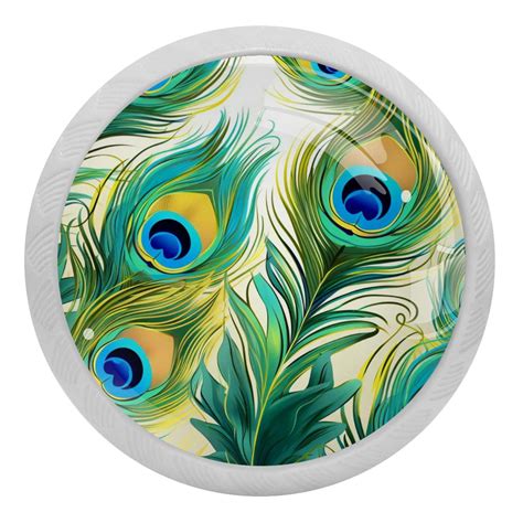 Peacock Feathers Round Glow In The Dark Cabinet Knobs Fluorescent Drawer Pulls 4 Pack Complet