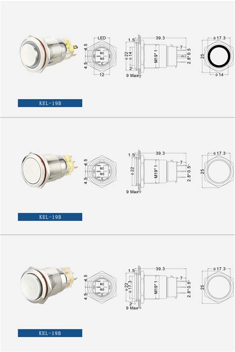 Flat Round Head 1NO 2NO 19mm Waterproof Metal Ring LED Push Button Switch KANGERLE ELECTRONICS