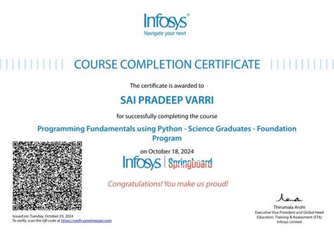 Python Programmingfundamentals Infosysspringboard Certificateachieved Learningjourney