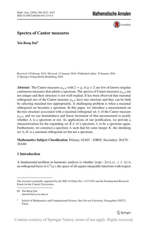 Spectra Of Cantor Measures Request Pdf