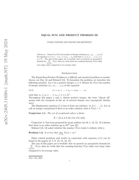 PDF Equal Sum And Product Problem III
