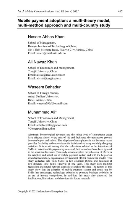 PDF Mobile Payment Adoption A Multi Theory Model Multi Method Approach And Multi Country Study