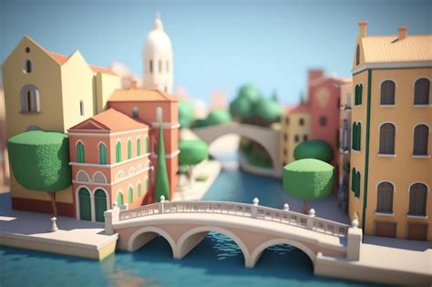 Premium Photo A 3d Model Of A Bridge And Buildings With A Bridge In The Background