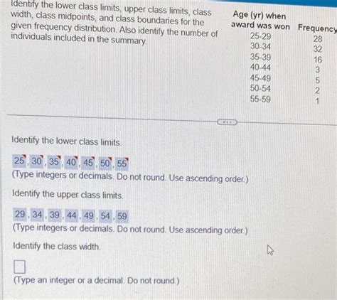 Solved Identify The Lower Class Limits Upper Class Limits