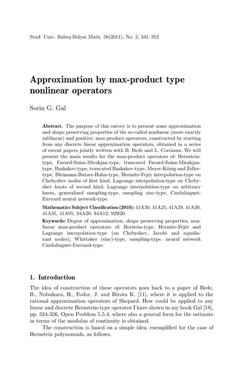Pdf Approximation By Max Product Type Nonlinear Operators