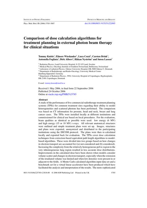 Pdf Qualitative Comparison Of Dose Calculation Algorithms For
