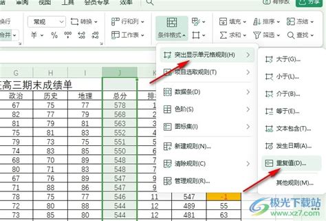 Wps Excel表格如何自定义重复值条件格式？ Wps Excel表格自定义重复值条件格式的方法 极光下载站