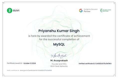 Priyanshu Singh On Linkedin Mysql Certification Skilldevelopment Guvi Tech Learning