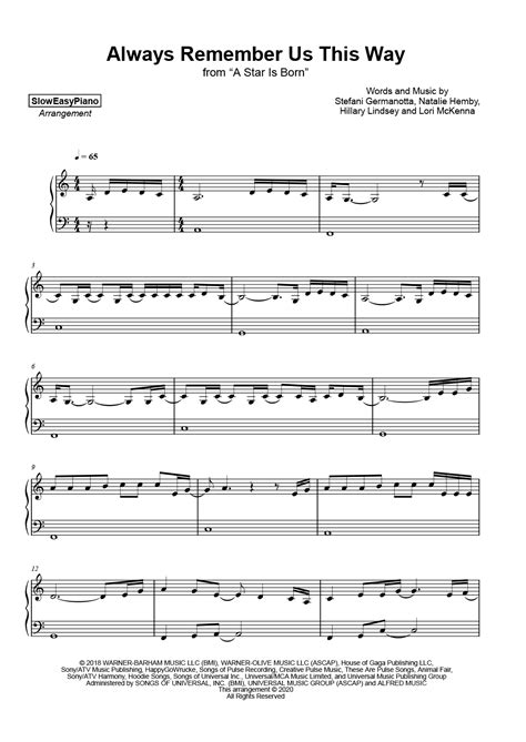 Lady Gaga Always Remember Us This Way Easy Claiverts Piano X