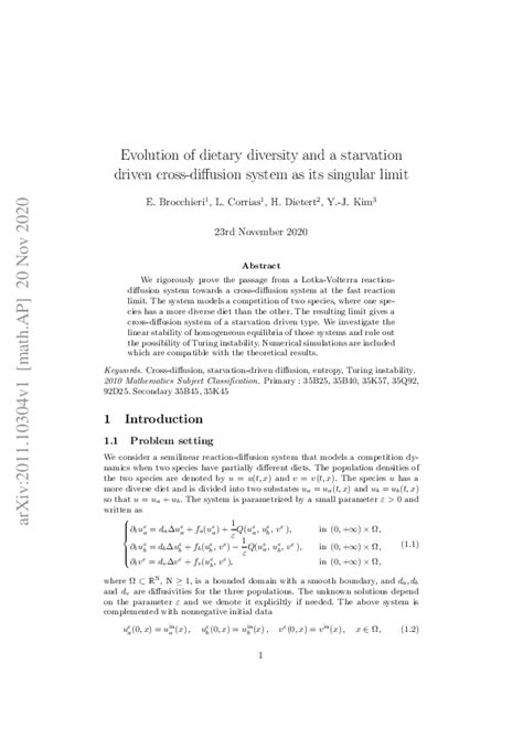 Pdf Evolution Of Dietary Diversity And A Starvation Driven Cross Diffusion System As Its
