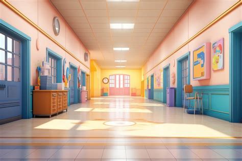 Cartoon School Hallway Background