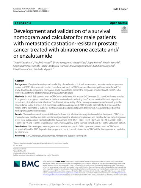 Pdf Development And Validation Of A Survival Nomogram And Calculator For Male Patients With