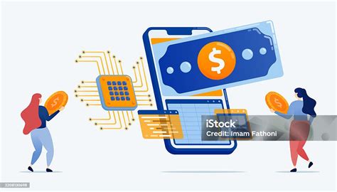 사람들의 벡터 일러스트 레이 션은 칩과 Ai를 기반으로 한 스프레드 시트 및 네트워크 보안 기술과 함께 재무 및 회계 서비스를위한 모바일 앱을 사용합니다 구매에 대한 스톡