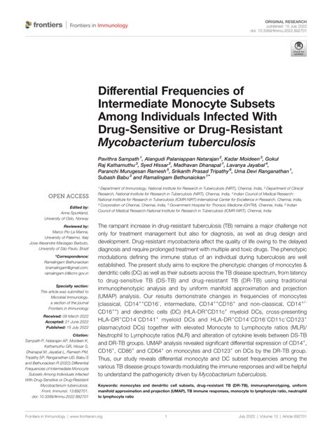 Pdf Differential Frequencies Of Intermediate Monocyte Subsets Among