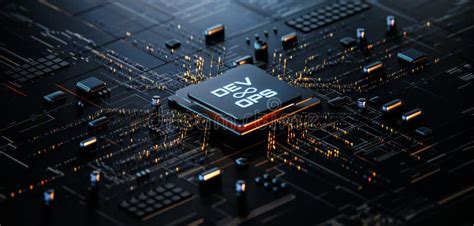 Devops Development Operations Icon Symbol Chip On Circuit Board Internet And Technology Concept