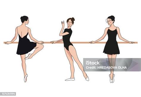 세 명의 젊은 발레 댄서가 흰색 바탕에 서로 다른 포즈로 서 있습니다 특별한 댄스 드레스를 입은 발레리나의 삽화 벡터 플랫 그림입니다 3 명에 대한 스톡 벡터 아트 및 기타