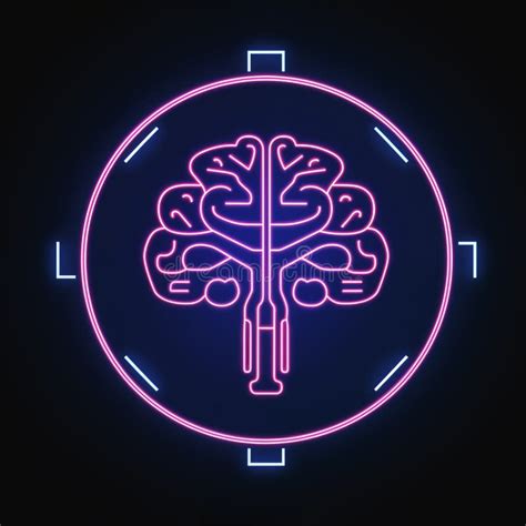 Vibrant Pink Neon Brain Scan With Glowing Blue Circle On Dark