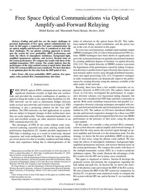 free space optical communications via optical amplify and forward