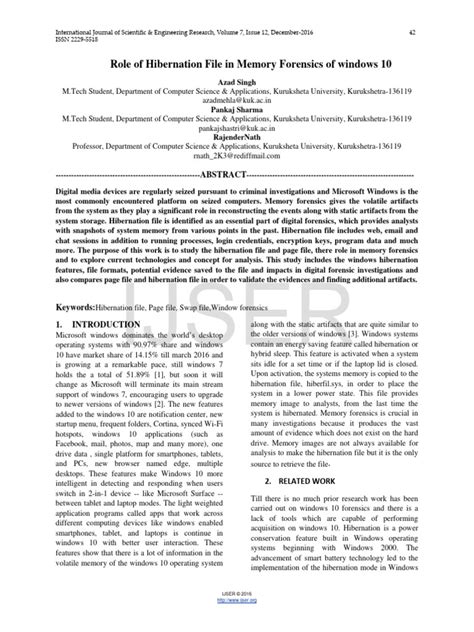 Role Of Hibernation File In Memory Forensics Of Windows 10 Pdf Windows 10 Microsoft Windows
