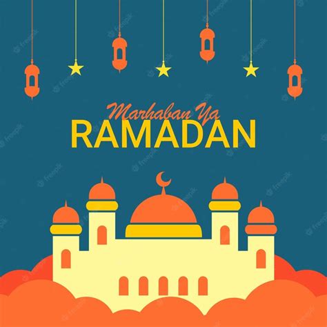 Marhaban Ya 라마단 포스터 템플릿 이슬람 배경 프리미엄 벡터